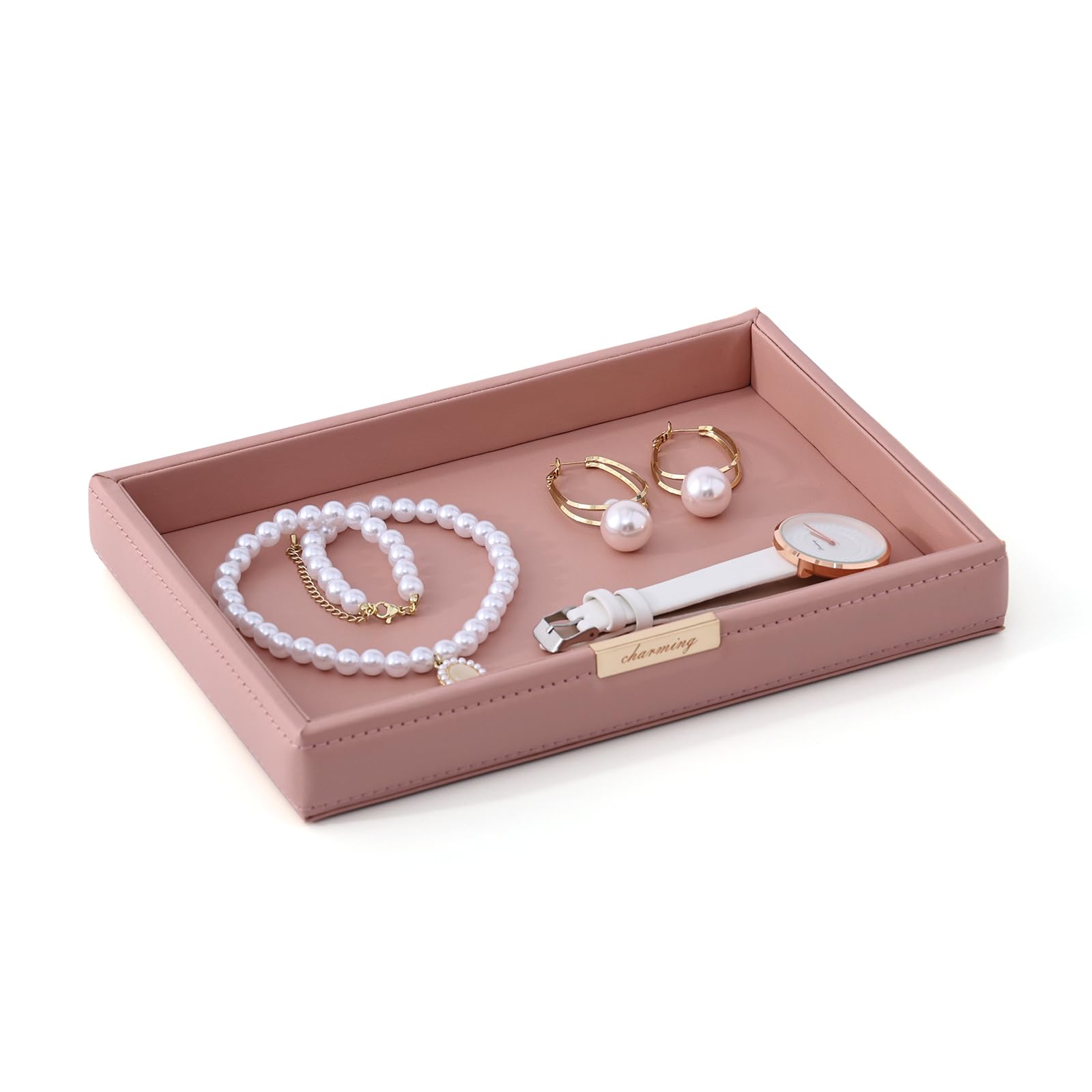 Amazon.com: CASEGRACE PU Leather Valet Tray Organizer Jewelry ...