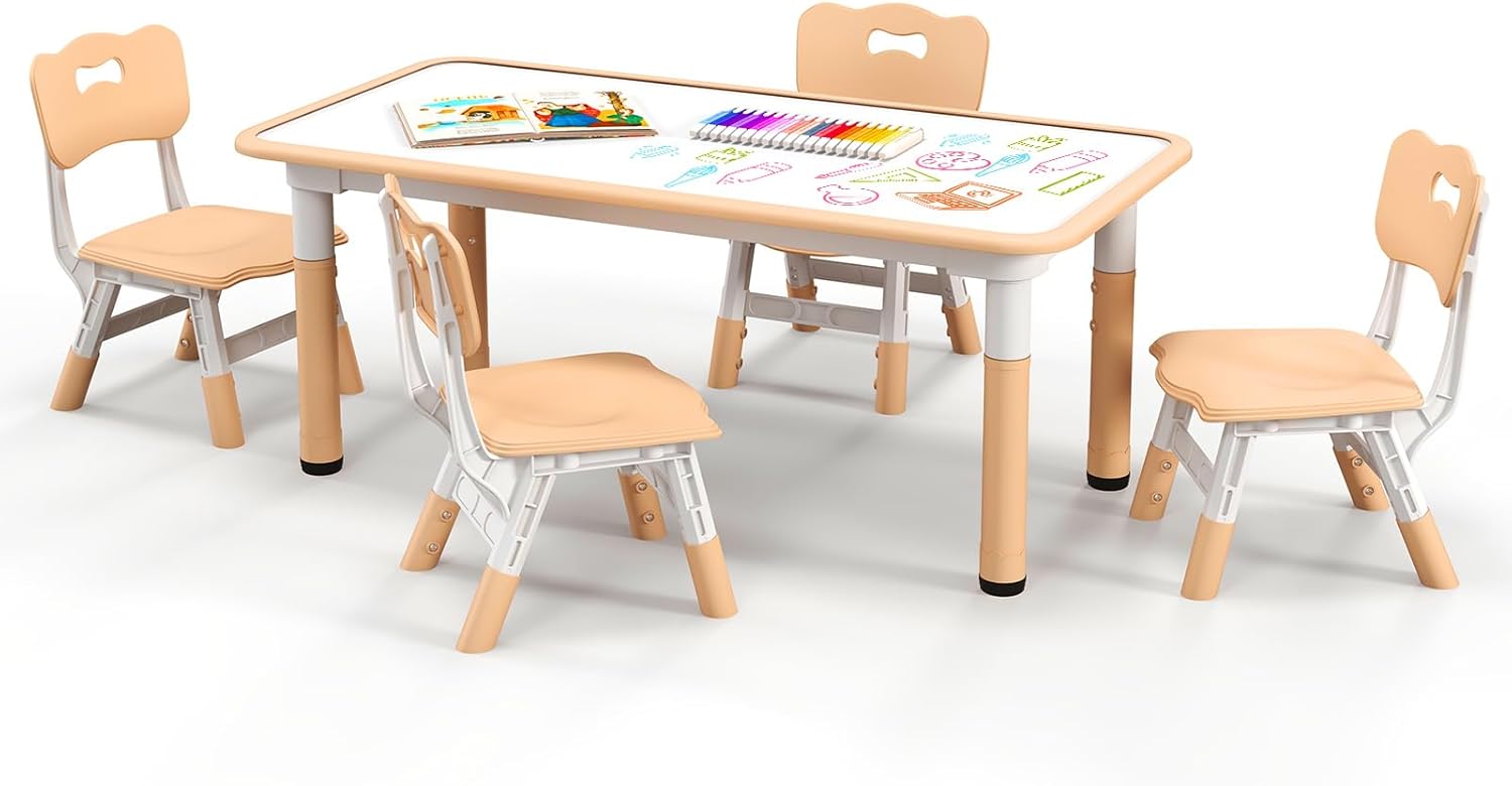Amazon.com: Costzon Kids Table and 4 Chair Set, Height Adjustable ...