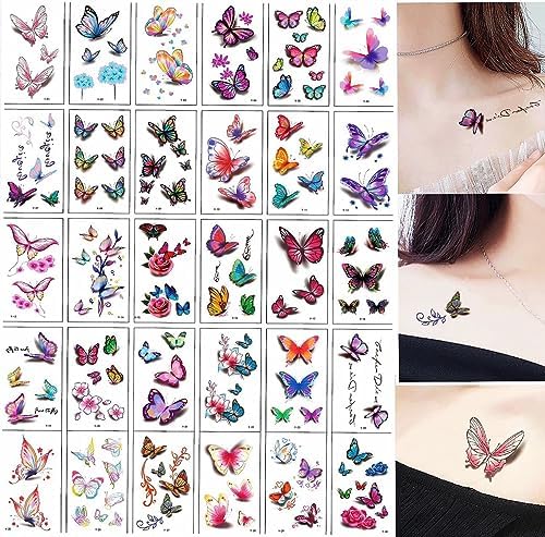 Amazon.com : 30 Sheets 3D Flowers Temporary Tattoos Stickers, Roses ...