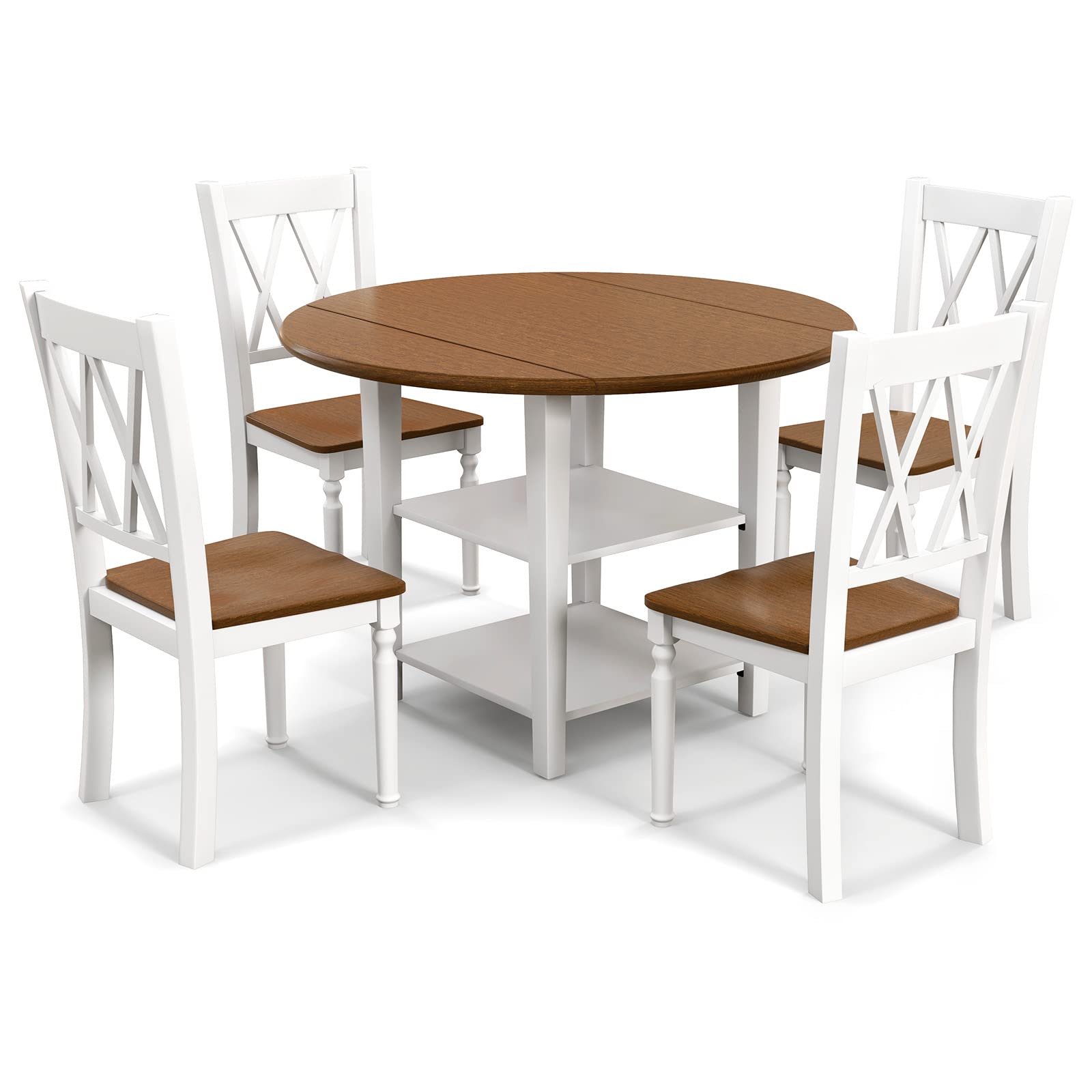 Amazon.com - Giantex 5-Piece Dining Set for 4, Drop-Leaf Round Kitchen ...