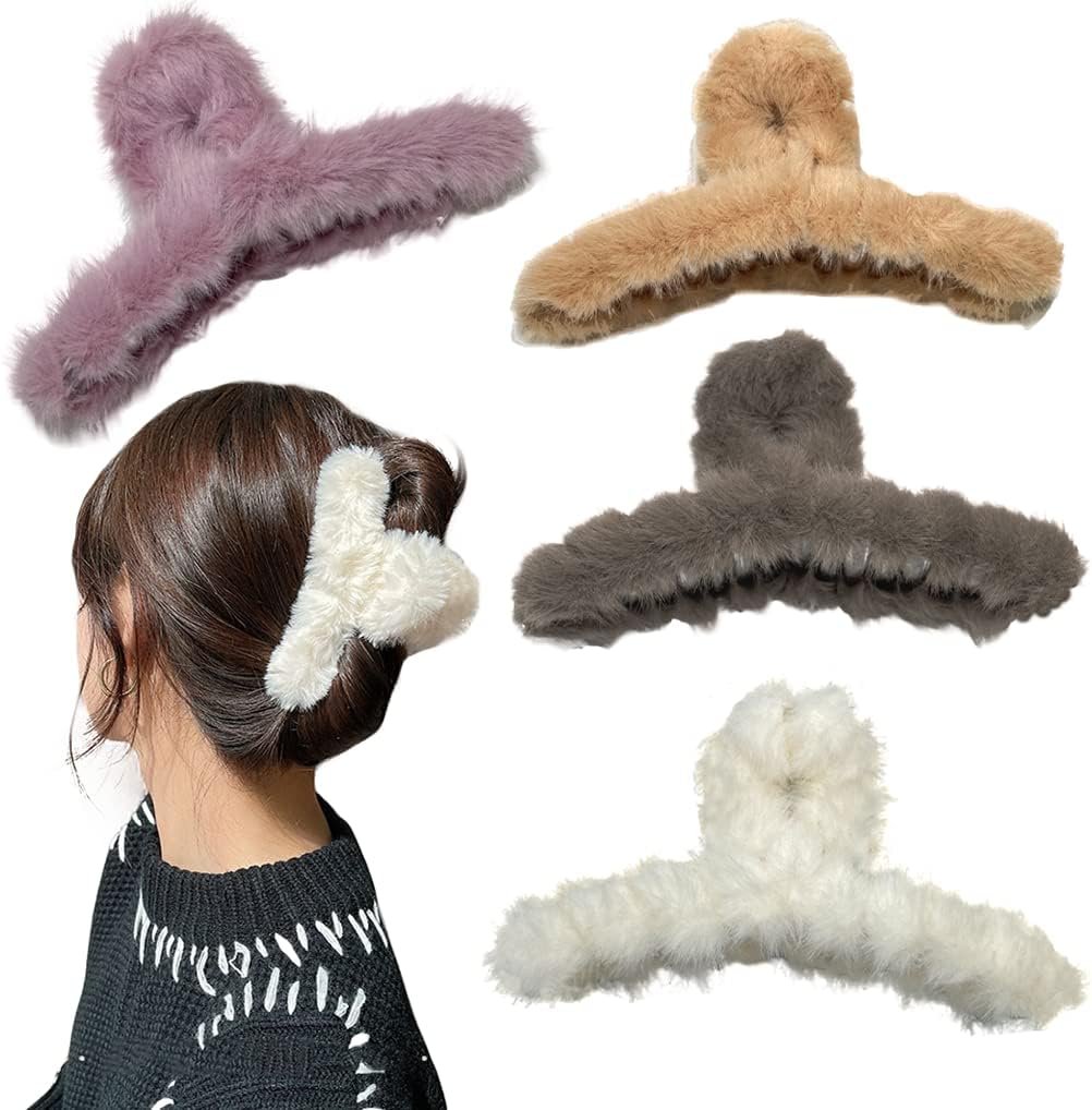 Amazon.com: SEVEN LUCKY LIGHT Hair Clip, 7 Pcs 4.5" Fuzzy Claw Clips ...