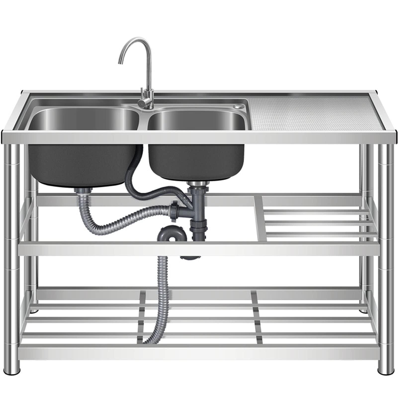 Buy EWYI 47Inch Commercial Stainless Steel Sink Double Kitchen and ...