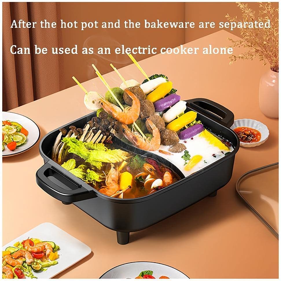 Electric Hot Pot with Grill, 3 in 1 Divided BBQ Grill with 5 Speed ...