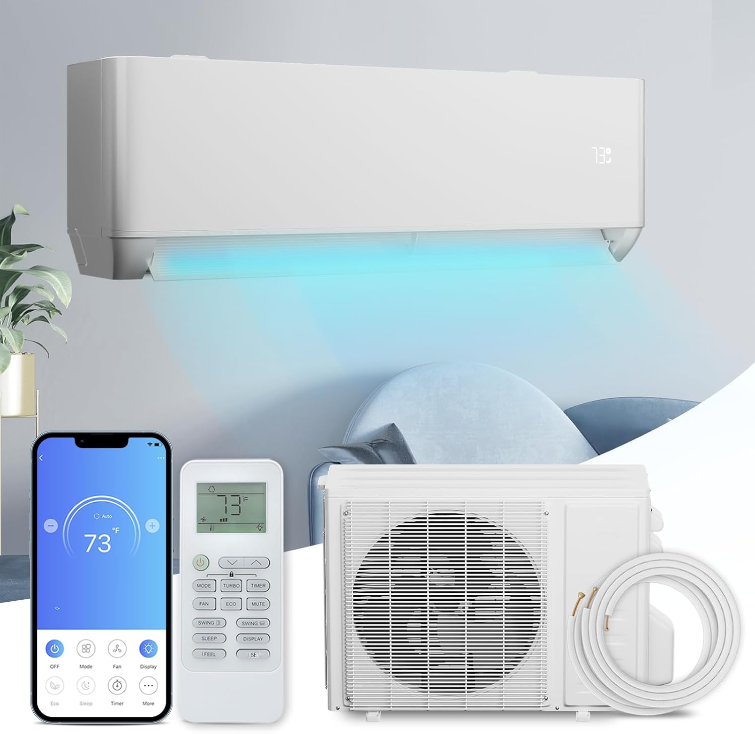 Amazon.com: Magshion 18000 BTU Mini Split AC with Heat Pump, 1.5 Ton ...