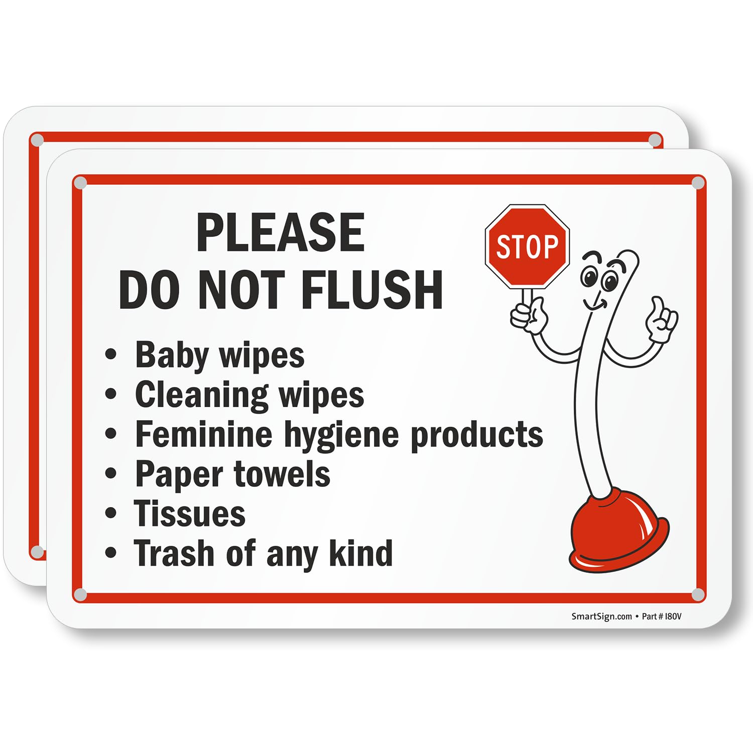 Snapklik.com : SmartSign 2-Pack Please Do Not Flush Wipes/Feminine ...