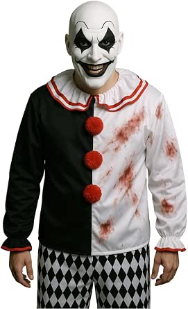 Adults Terrifying Clown Costume – Scary Harlequin Halloween Fancy Dress ...