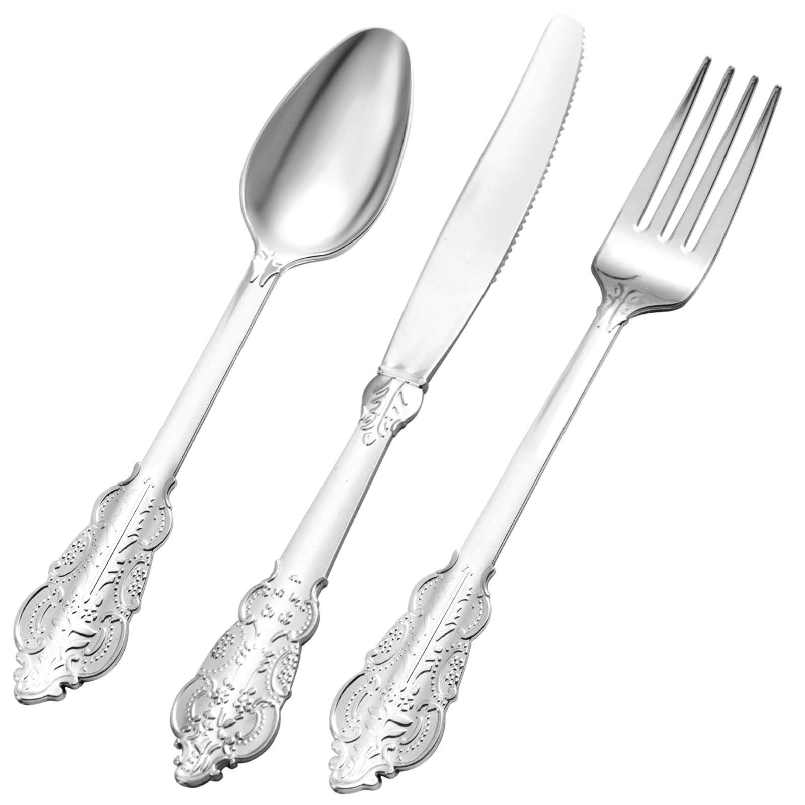 Amazon.com: Bestluck 75PCS Silver Plastic Silverware for 25 Guests ...
