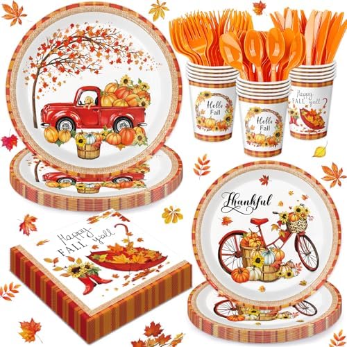 Amazon.com: 168 PCS Thanksgiving Fall Party Supplies Autumn Pumpkin ...