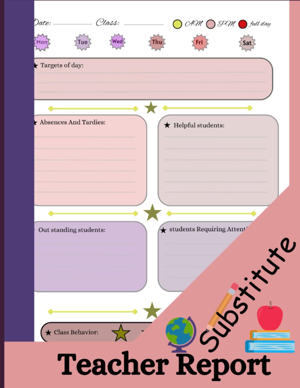 Substitute Teacher Report Notebook: Substitute Teacher Notes Book ...