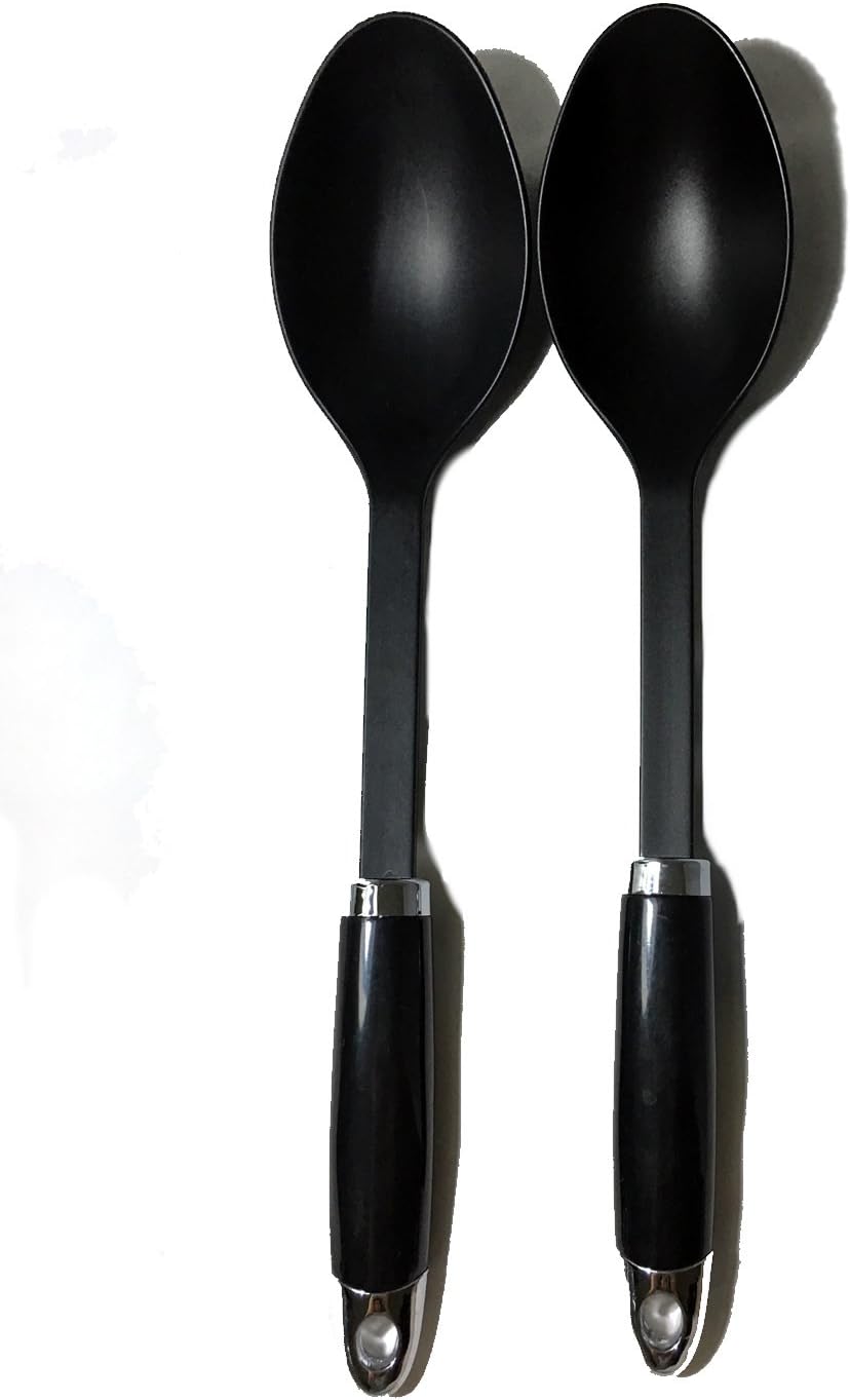Amazon.com: Nylon Cooking Spoon Kitchen Tool, Black, Set of 2: Home ...