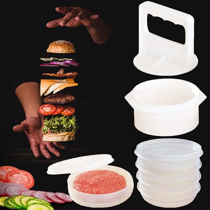 Amazon.com: Hamburger Press Patty Maker Freezer Containers - All In One ...
