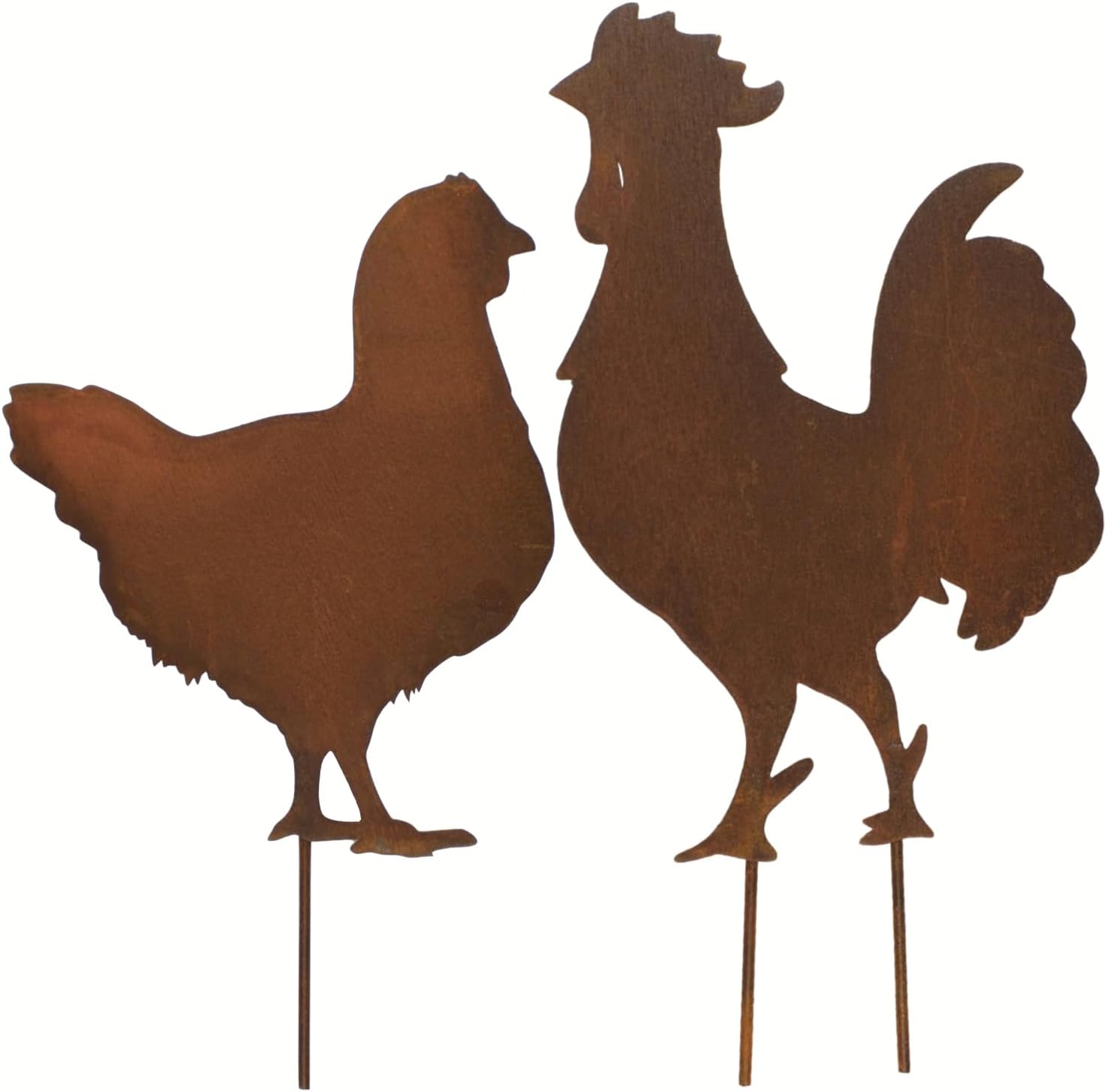 UNUS Garden Hühner und Hahn Gartenstecker 4er Set, Gartendeko Rostoptik ...