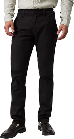 Mavi Men's Milton Mid Rise Slim Straight Pants, Black Luxe Twill, 31x32 ...