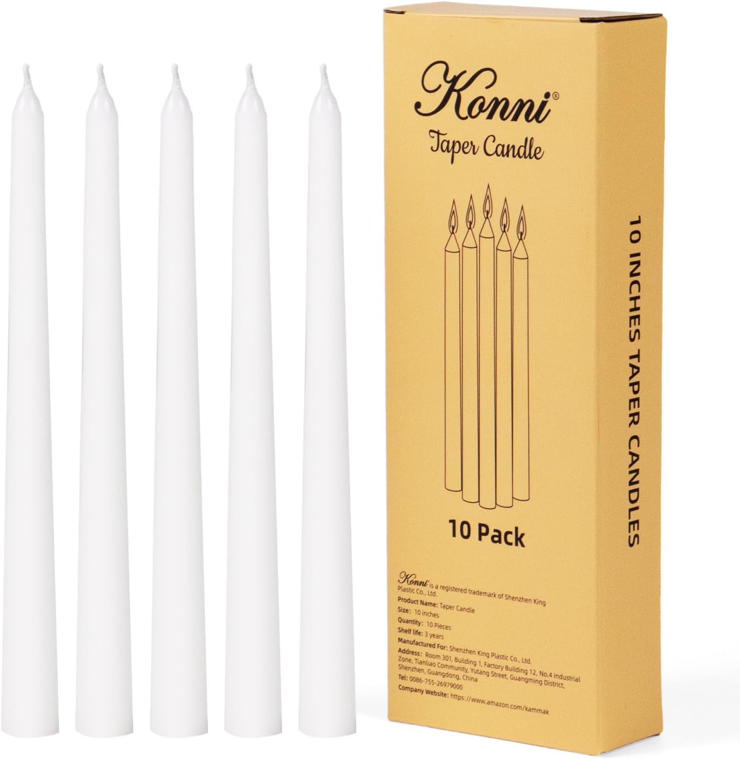 Amazon.com: KONNI 10 Inch White Taper Candles, Unscented and Smokeless ...