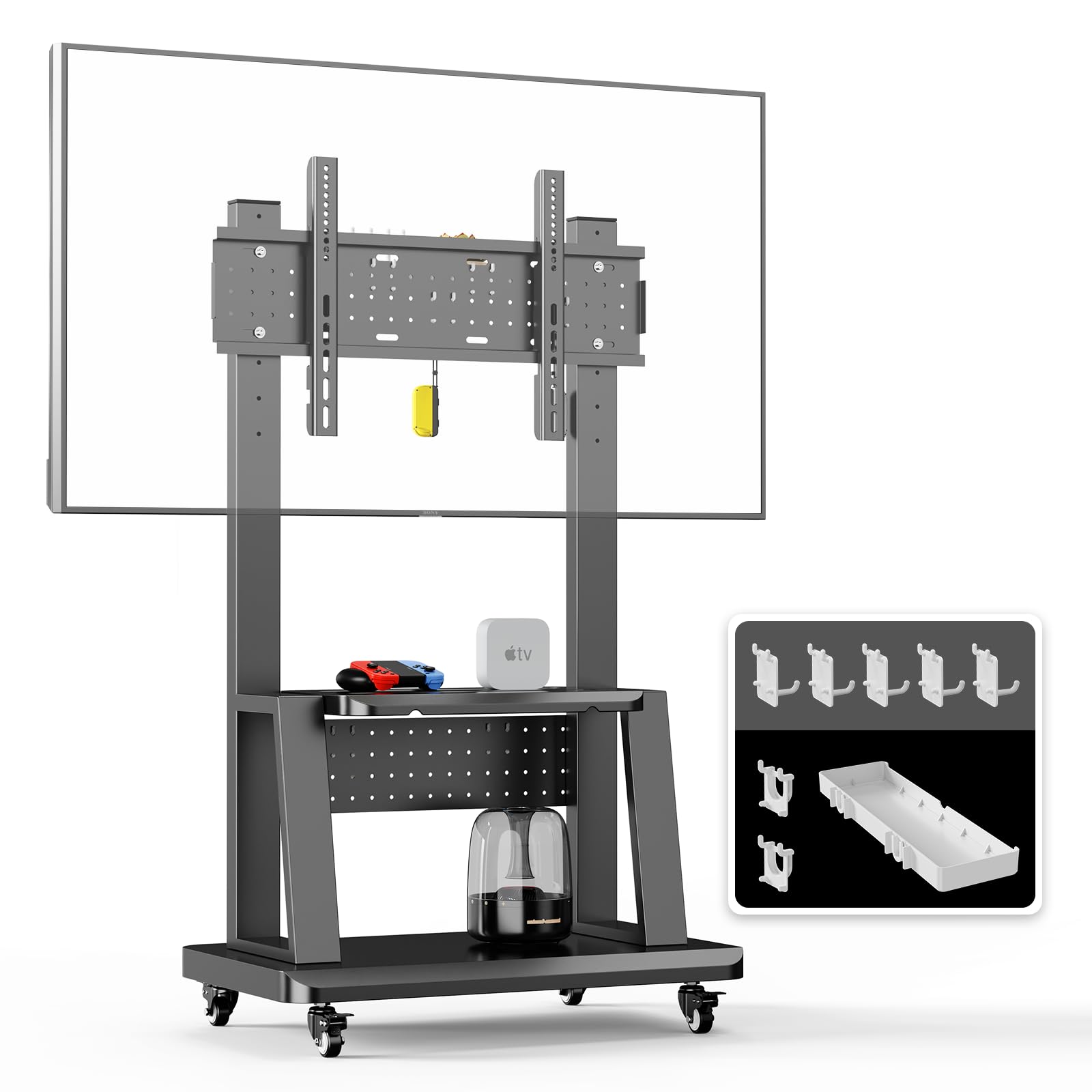 Mobile TV Stand Rolling TV Cart with Wheels for 32-75 Inch Flat/Curved ...