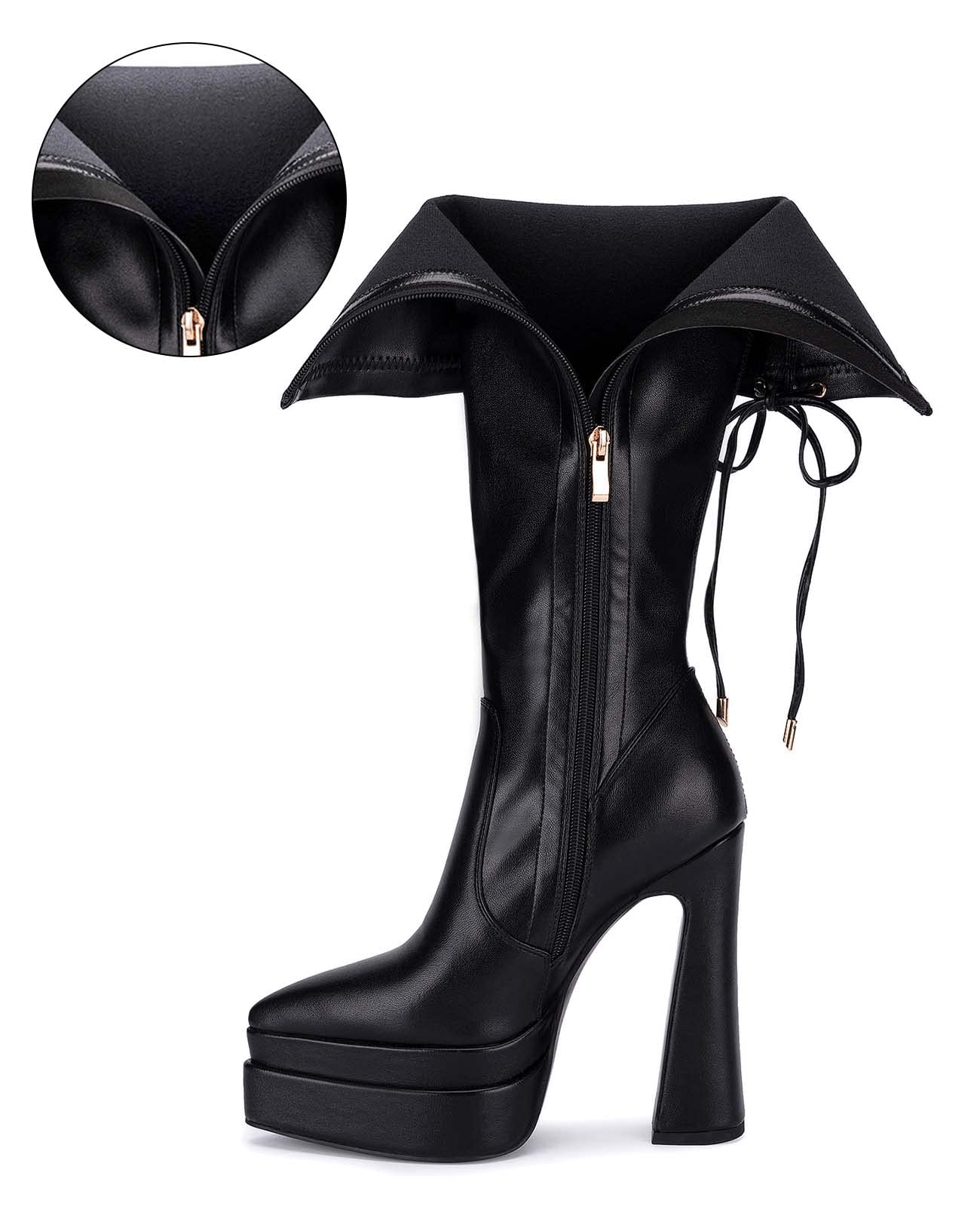 Snapklik.com : Pasuot Knee High Gothic Platform For Women Black Lace Up ...