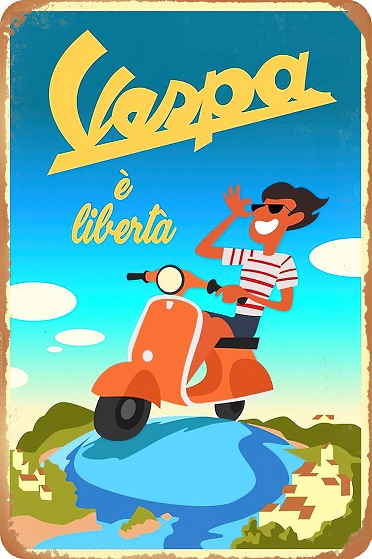 Amazon.com: ACAKA Vespa Luca Metal Tin Poster 12 X 8 Inches Man Cave ...