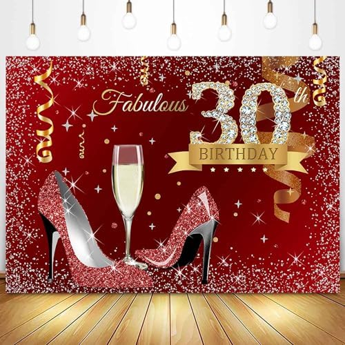 Amazon.com : Sensfun Red Gold 30th Birthday Backdrop 30 Year Old ...