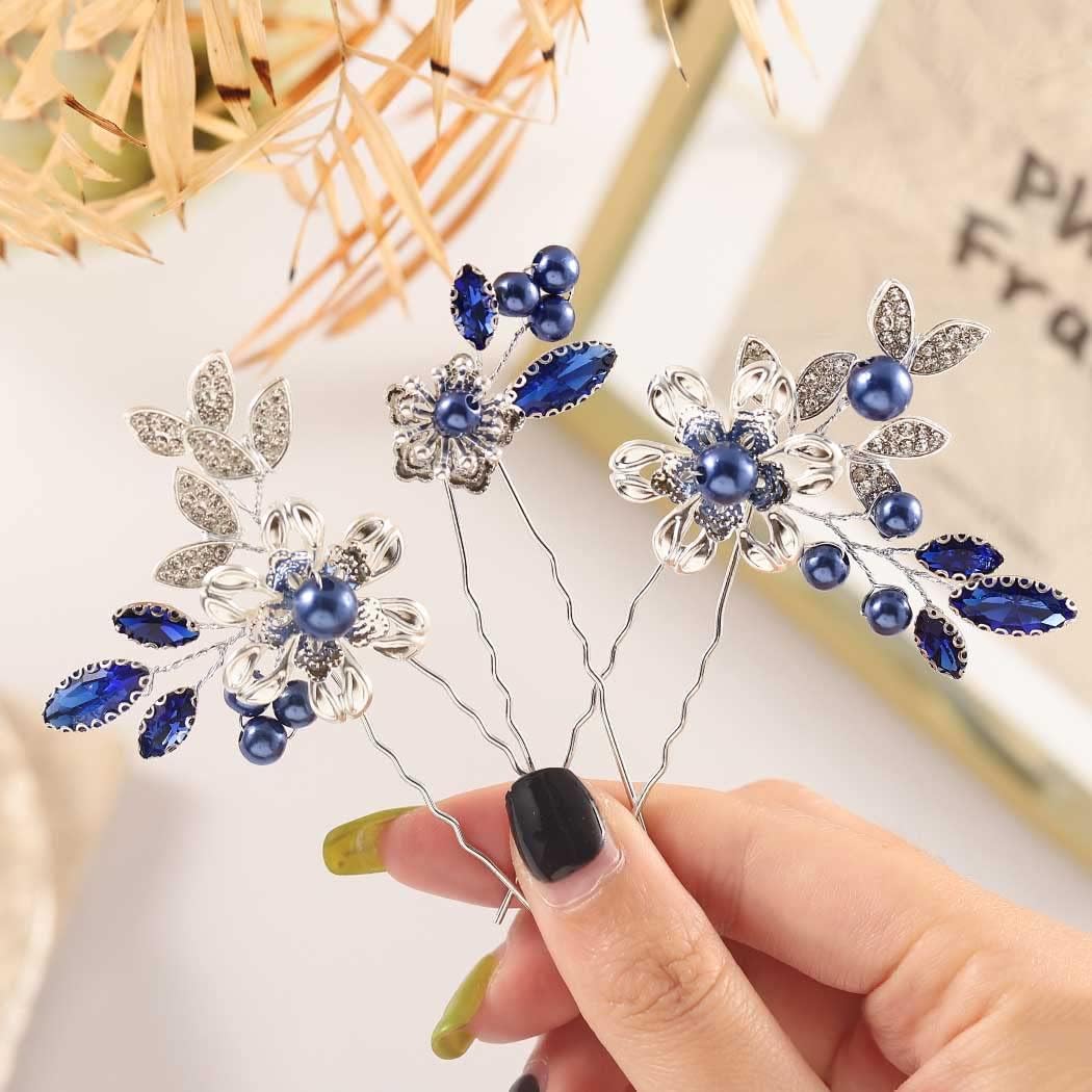 Amazon.com : Casdre Pearl Bride Wedding Hair Pins Silver Crystal Bridal ...