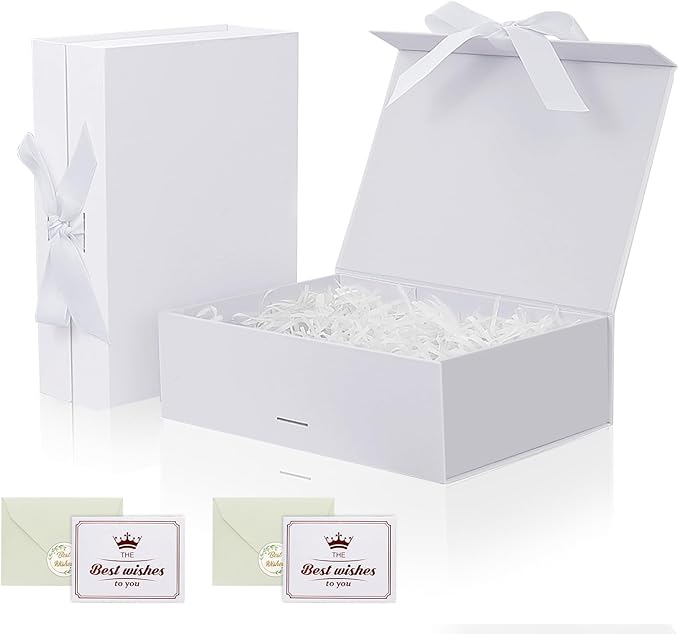 2PCS White Gift Box Set, Luxury Magnetic Gift Box with Lid Ribbon ...