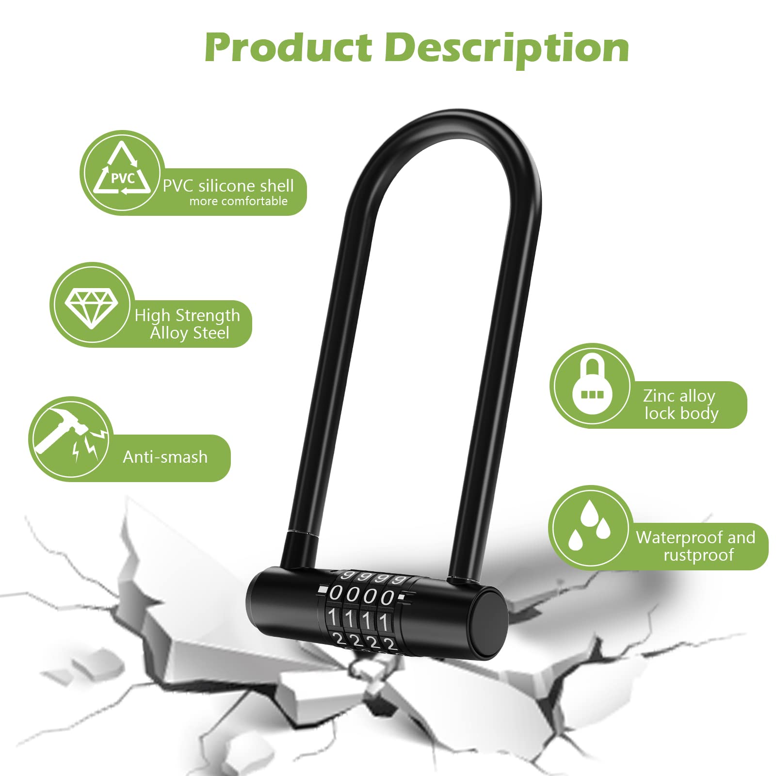 Snapklik.com : KeeKit 4 Digit Combination U-Padlock, 6.1 Inch Long ...