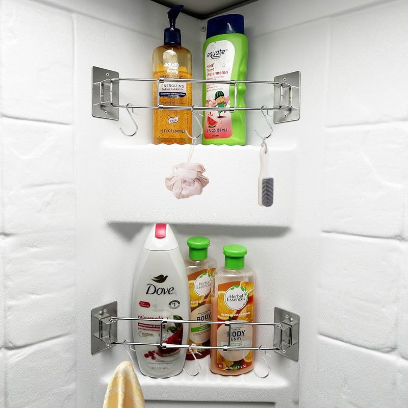 Amazon.com: 2 Pack Rv Shower Corner Storage Bar with 6 S-Hooks ...