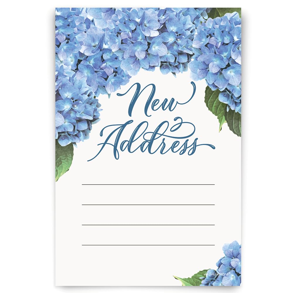 Amazon.com : New Address Cards - Bright Blue Hydrangea Pretty Design ...