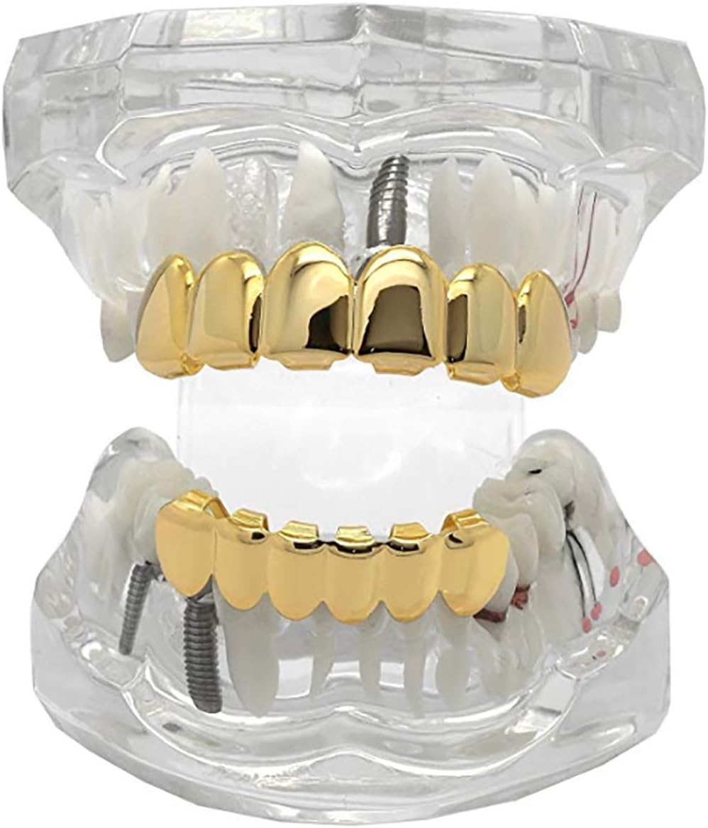 Amazon.com: 18k Gold Plated Cluster Custom Slugs Top Bottom GRILLZ ...