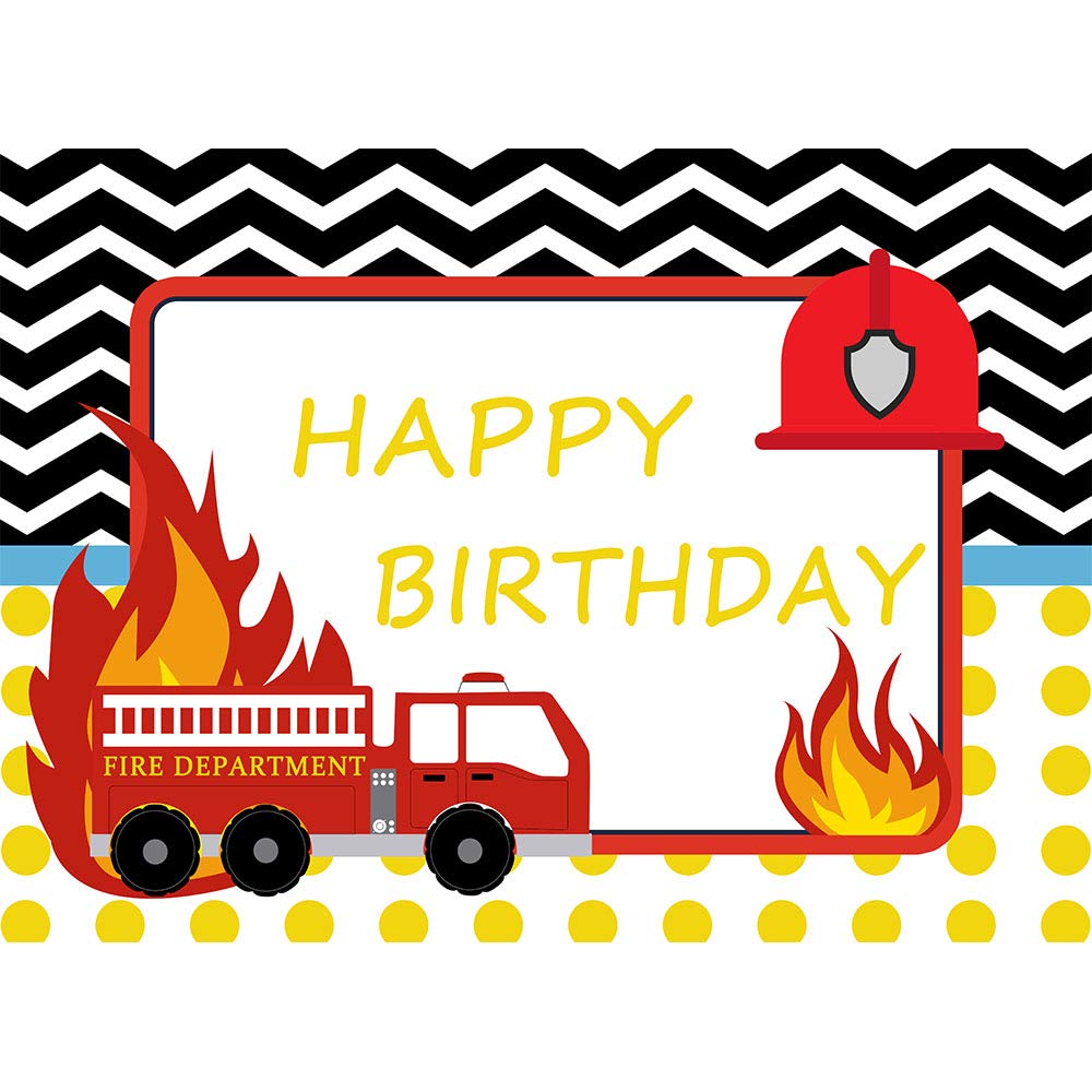 Buy Miutoao 7x5ft Firetruck Birthday Party Backdrop Fire Cap Fireman ...