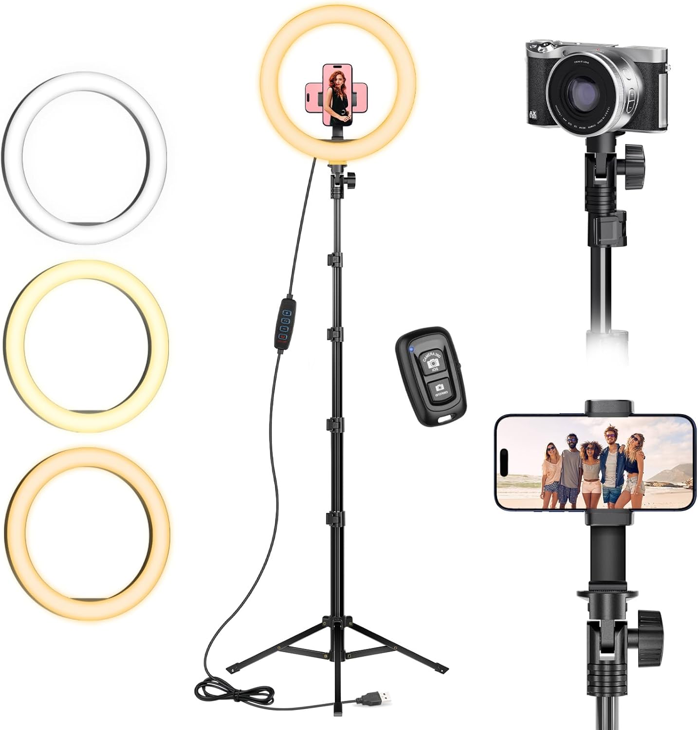 Ring Light with Tripod Stand & Phone Holder Tall 182 cm, 10 inch LED ...