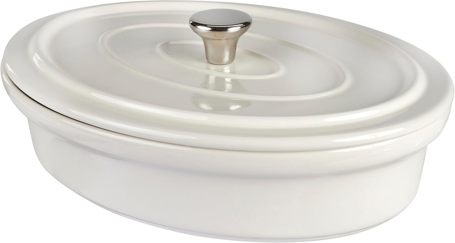 Amazon.com: Servappetit Cream Oval Covered Baker - 8.5"X11"X3": Home ...