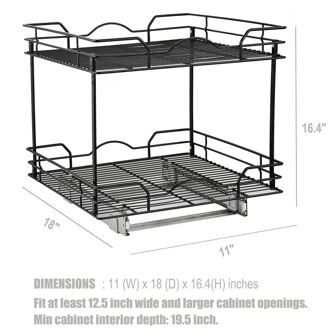 OCG 2 Tier Pull Out Shelf 11" W x 18" D, Heavy Duty Slide Out Cabinet ...