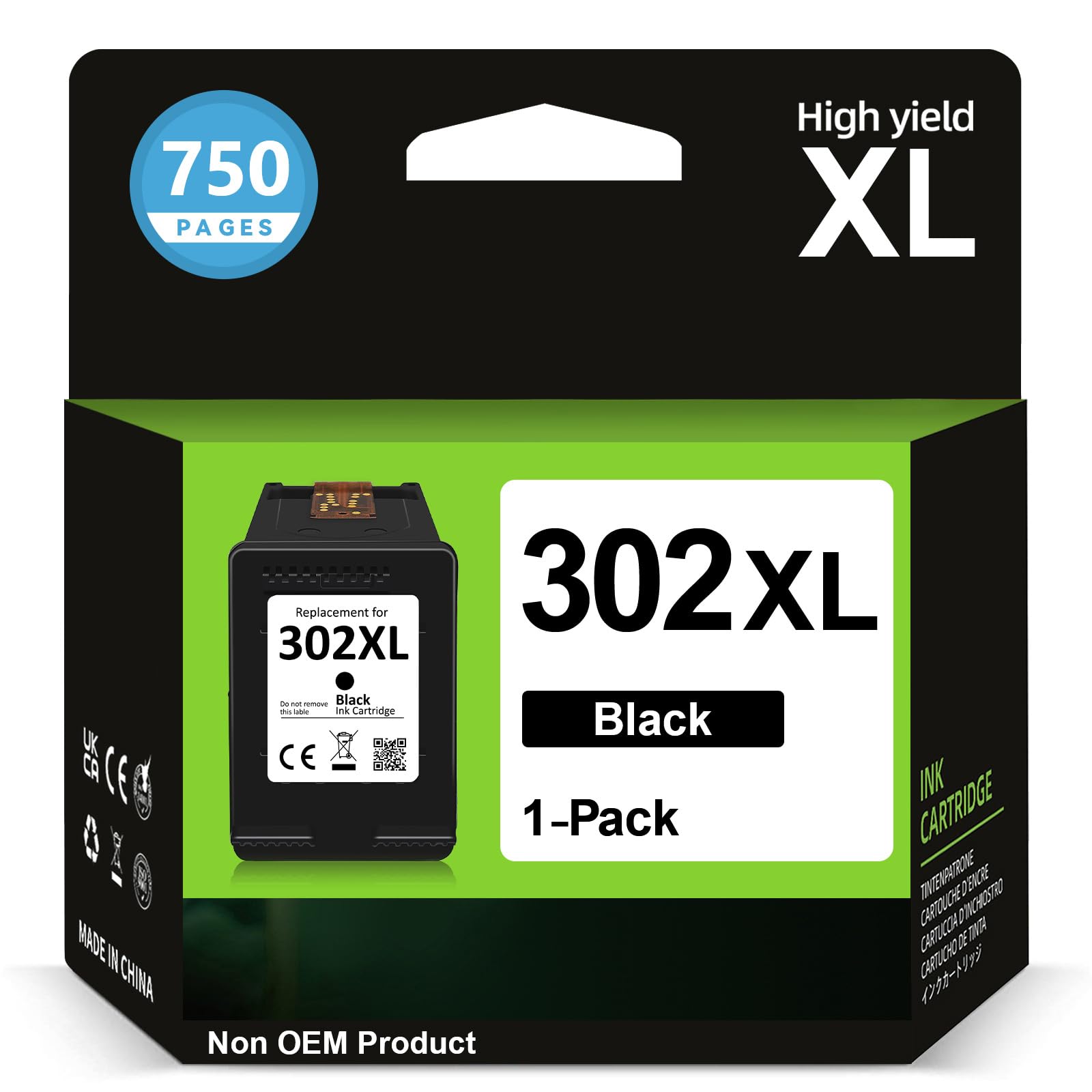 302XL Black Ink Cartridge High Yield 750 Pages, Replacement for HP 302 ...