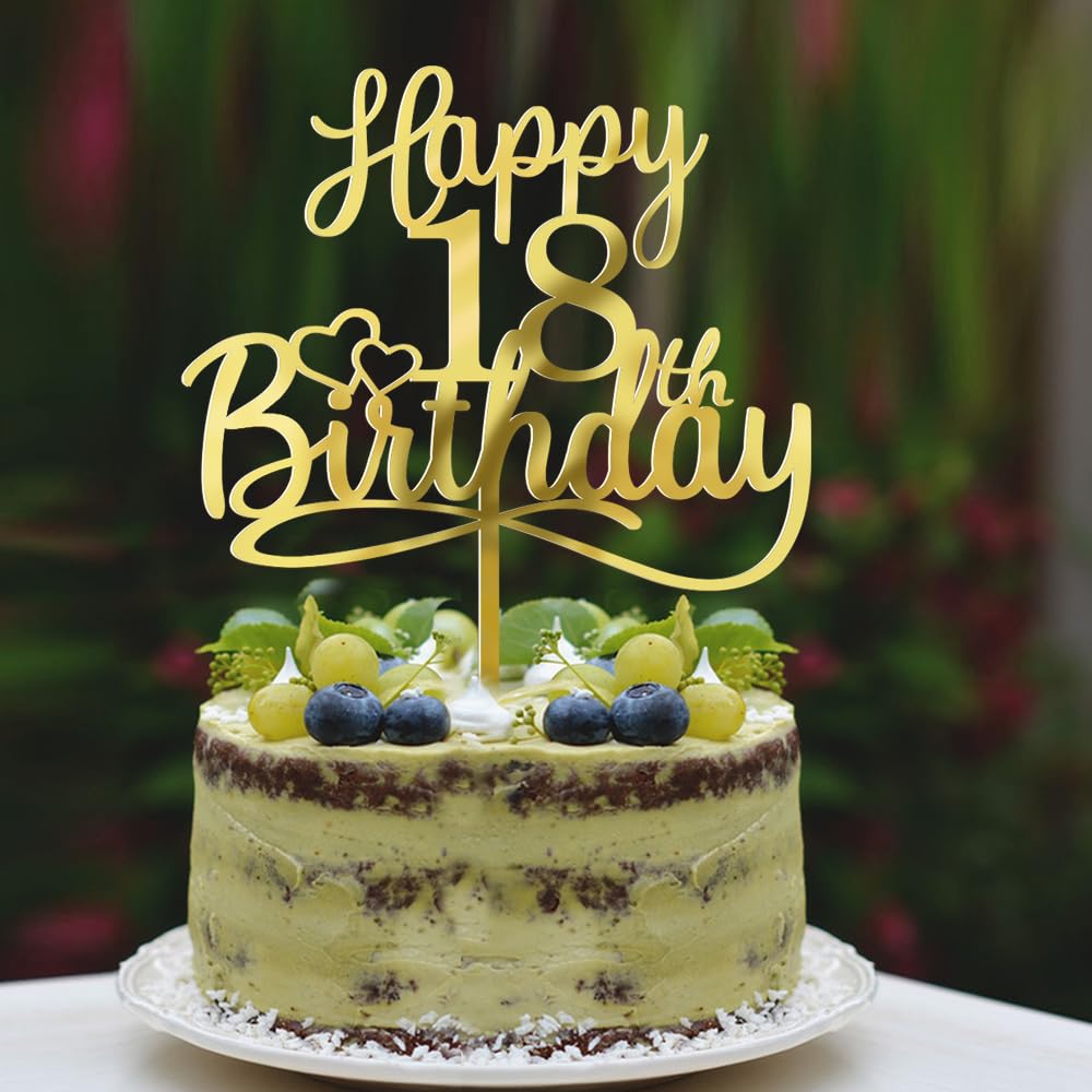 Amazon.com: Sleyberoy Acrylic Happy 18th Birthday Cake Topper- Hello 18 ...