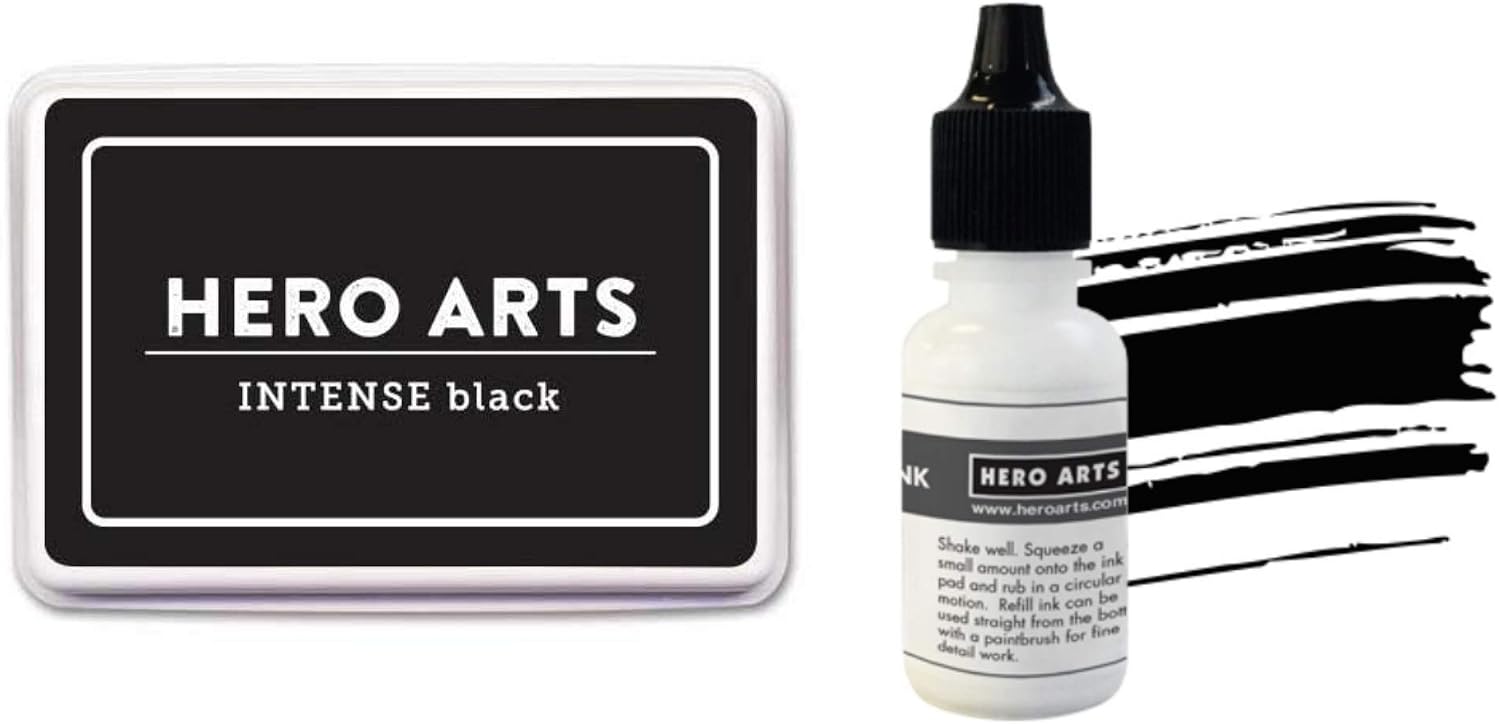 Amazon.com: Hero Arts Intense Black Ink Pad (AF345) and Reinker (NK345 ...