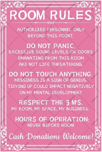 Amazon.com: Teen Girl Room Decor Room Rules Sign Pink Stuff Metal Tin ...