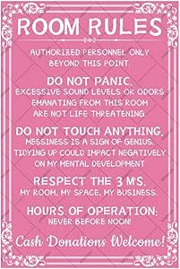 Amazon.com: Teen Girl Room Decor Room Rules Sign Pink Stuff Metal Tin ...