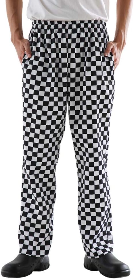 Amazon.com: Men’s Black and White Checkerboard Print Chef Pants with ...