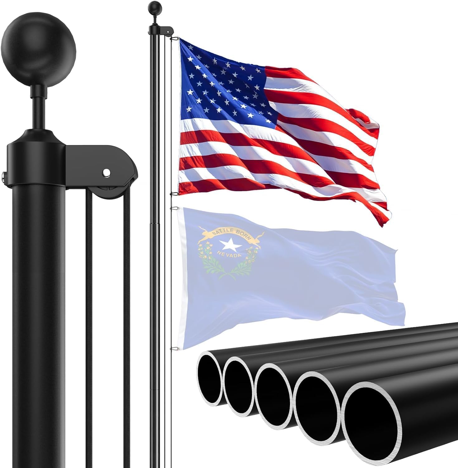 Amazon.com : IOEN Heavy Flag Pole -25FT 13 Gauge Extra Thick Aluminum ...