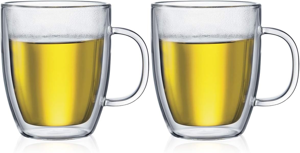 Amazon.com: Bodum Bistro Double-Wall Insulated 15-Ounce Glass Mug, Set ...