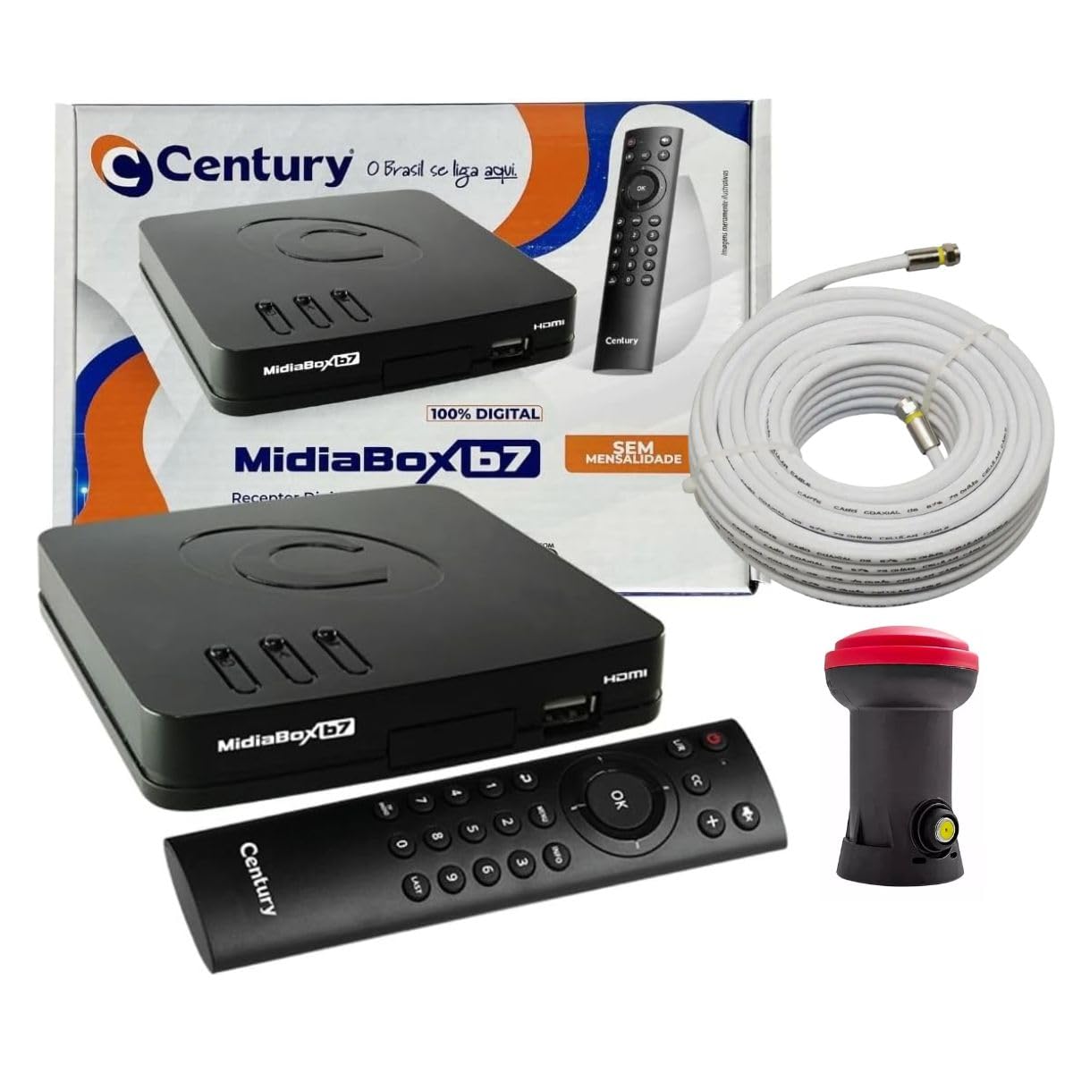 Kit Receptor Digital B7 Century + LNBF Simples + Cabo 15M | Amazon.com.br