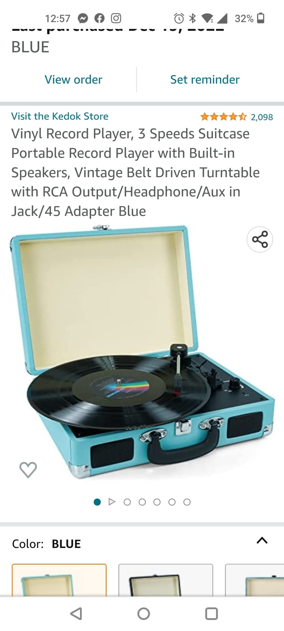 $8/mo - Finance Vinyl Record Player, 3 Speeds Suitcase Portable Record ...