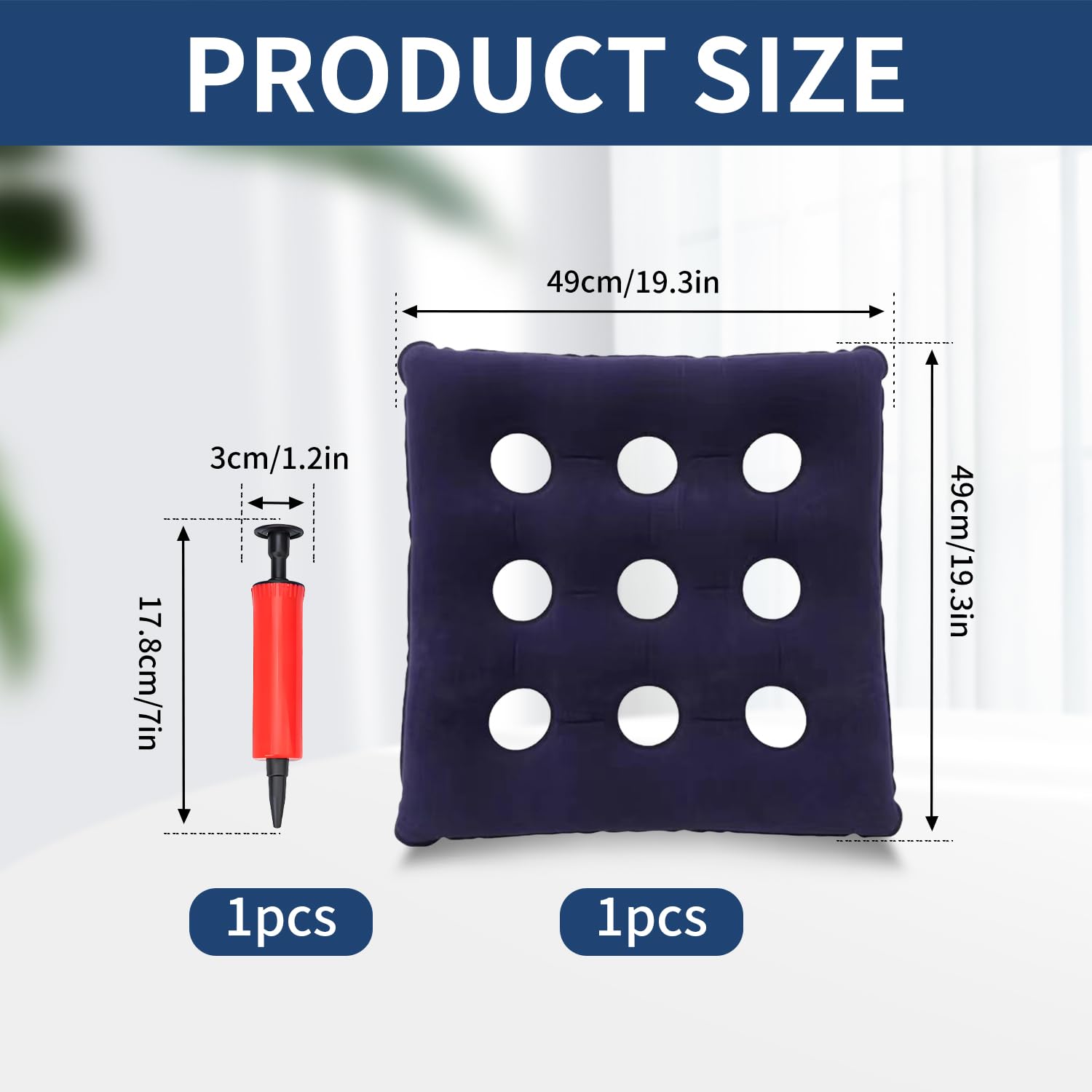 Verazquy Air Inflatable Seat Cushion, Soft Flocking Square Mat with ...