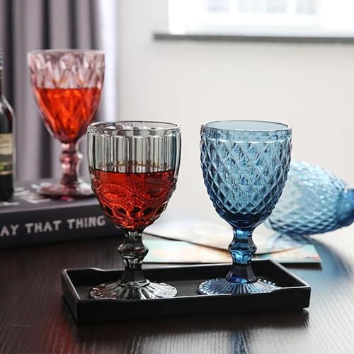 Lot de 6 verres colorés en verre vintage, verres coupés, motif diamant ...