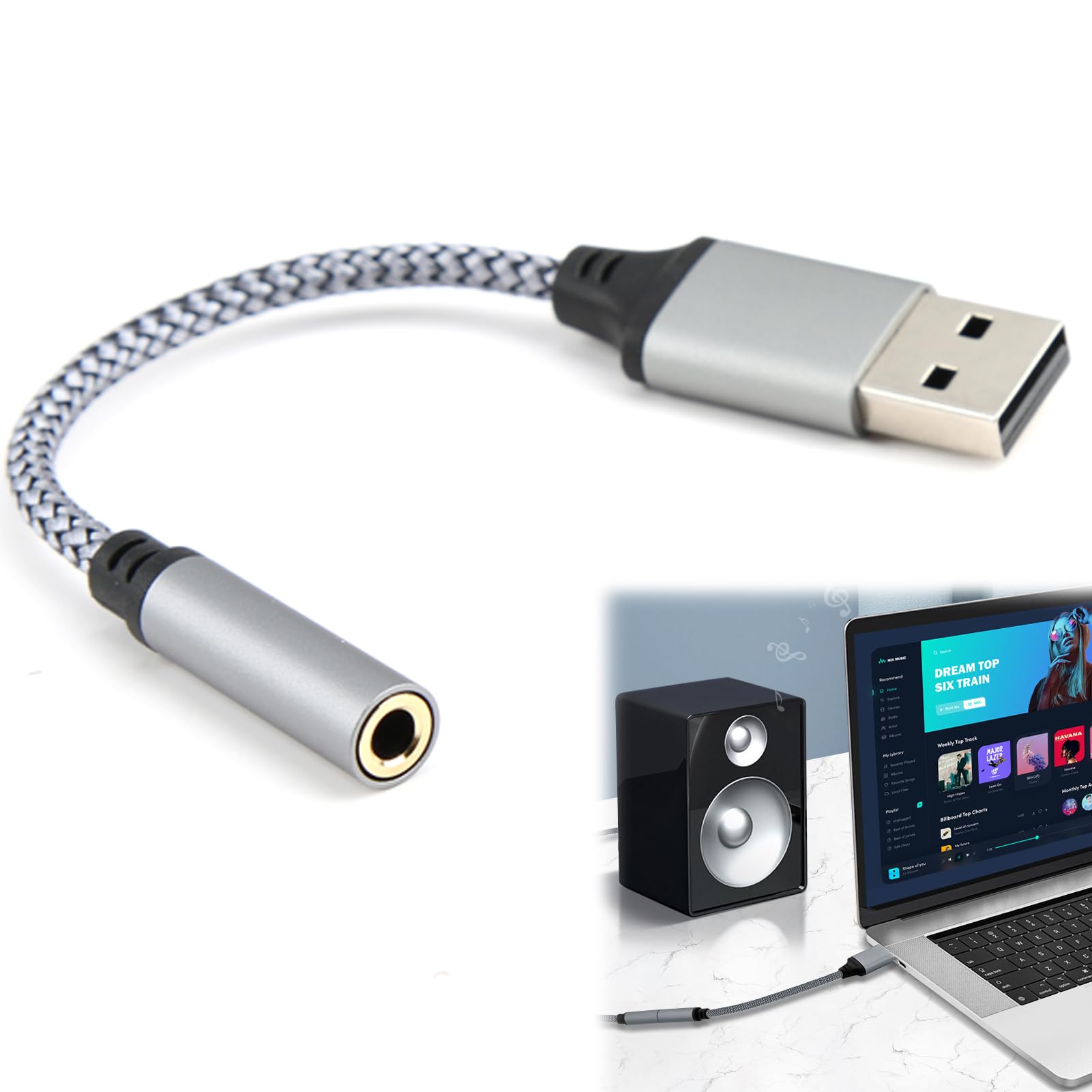 USB to 3.5mm Jack Audio Adapter External Sound Card USB-A to Audio ...
