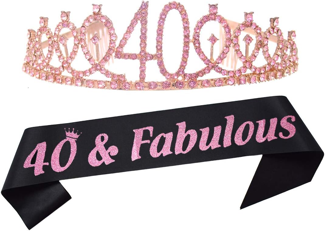 Amazon.com: Dgasin Happy 40th Birthday Pink Tiara and Sash Supplies 40 ...