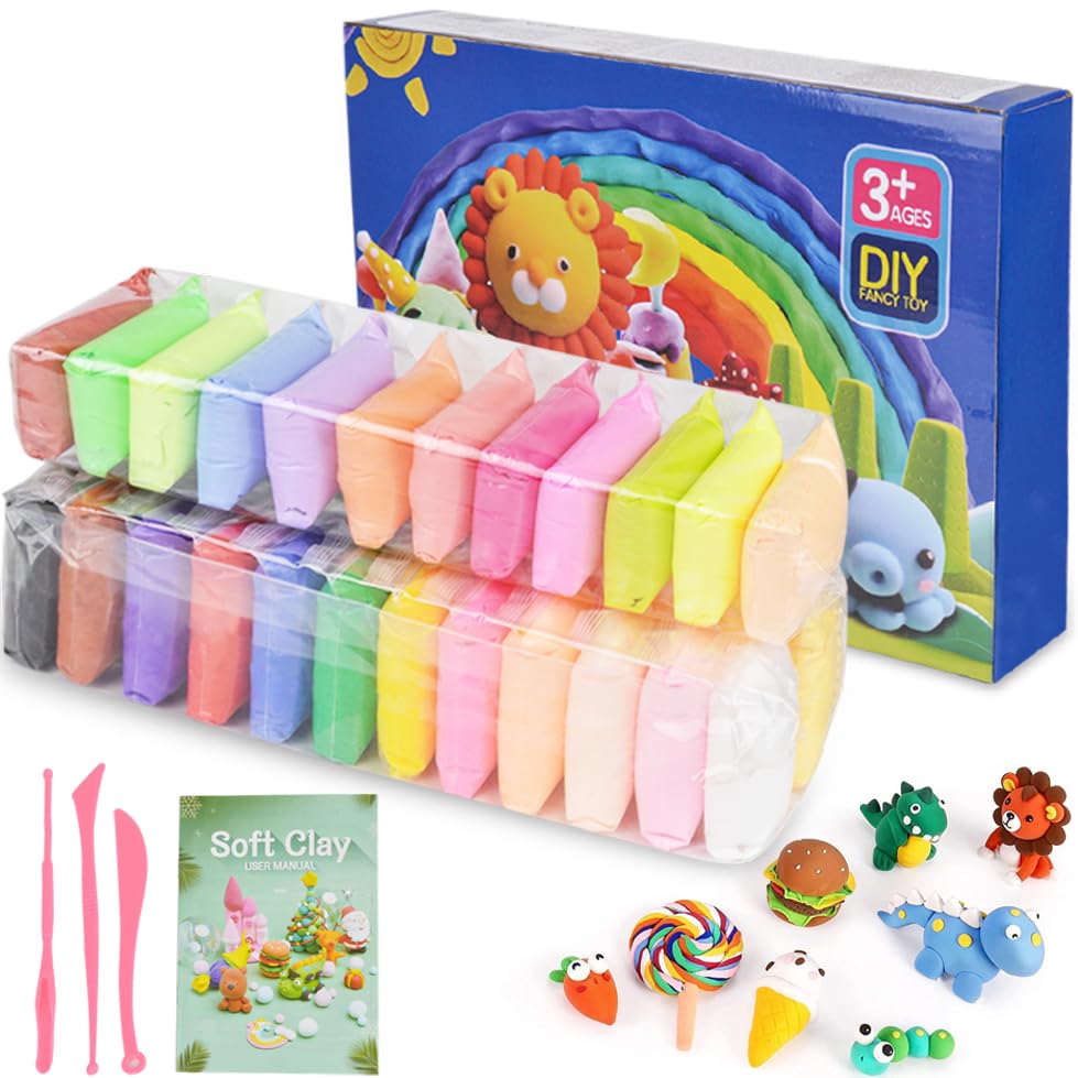 Moseem Air Dry Clay Kits, 36 Coloured Modelling Clay for Kids with 3 ...