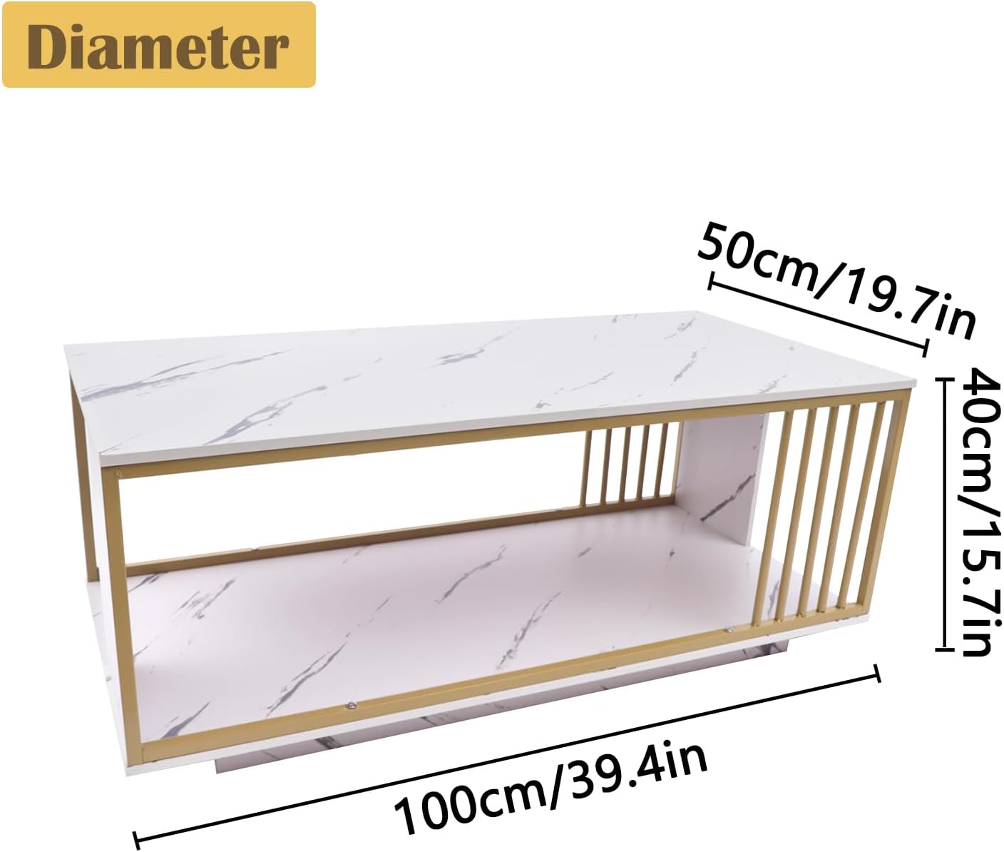 TFCFL Mesa de centro rectangular moderna dorada, mesa auxiliar ...