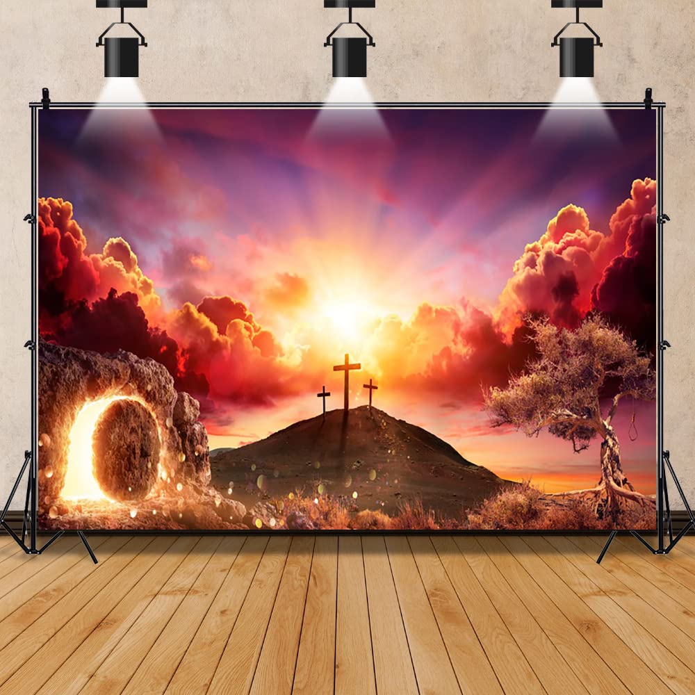 Buy Laeacco 5x3ft Jesus Christ Cross Backdrop, Rock Cave Mountain Bokeh ...