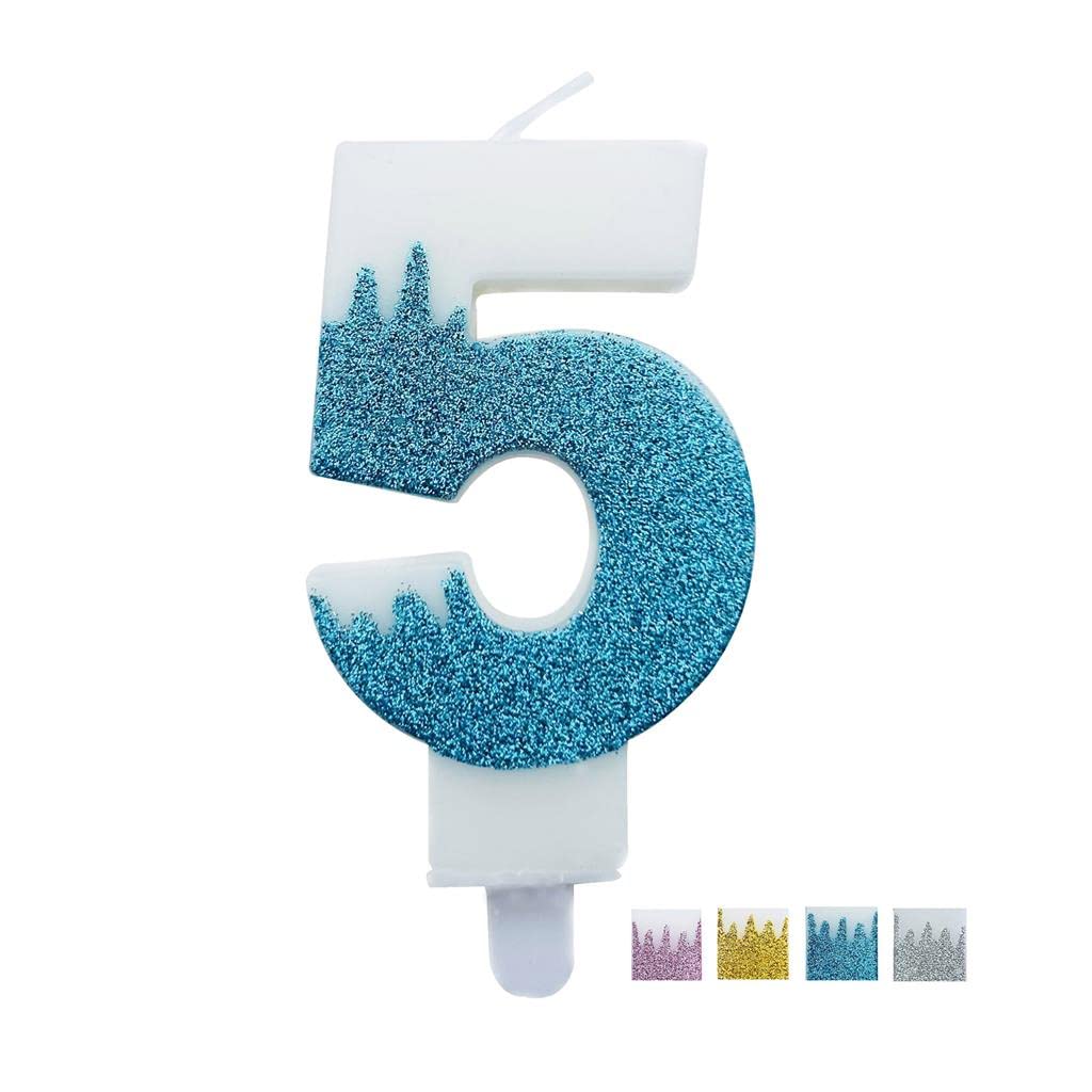 Amazon.com: Glitter Blue Number 5 Candle,Birthday Cake Candle Sparkly ...